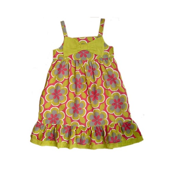 Abito Stampato Retro Fiori Pistacchio Rosa